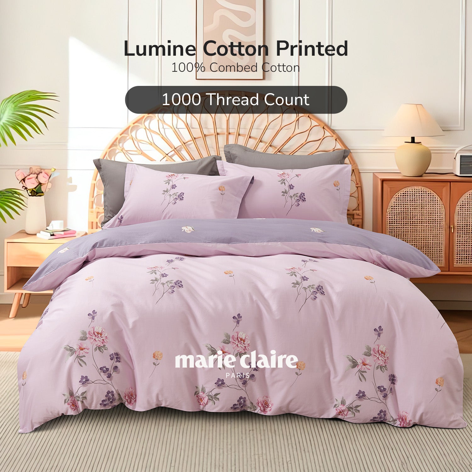 Marie Claire Lumine Printed 100% Combed Cotton 1000TC | Fitted Sheet S – Intero Enterprise Pte Ltd